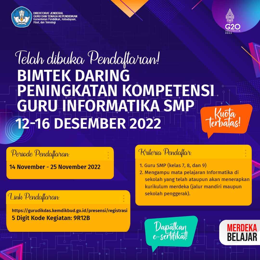 Bimbingan Teknis (Bimtek) Peningkatan Kompetensi Guru Informatika SMP ...